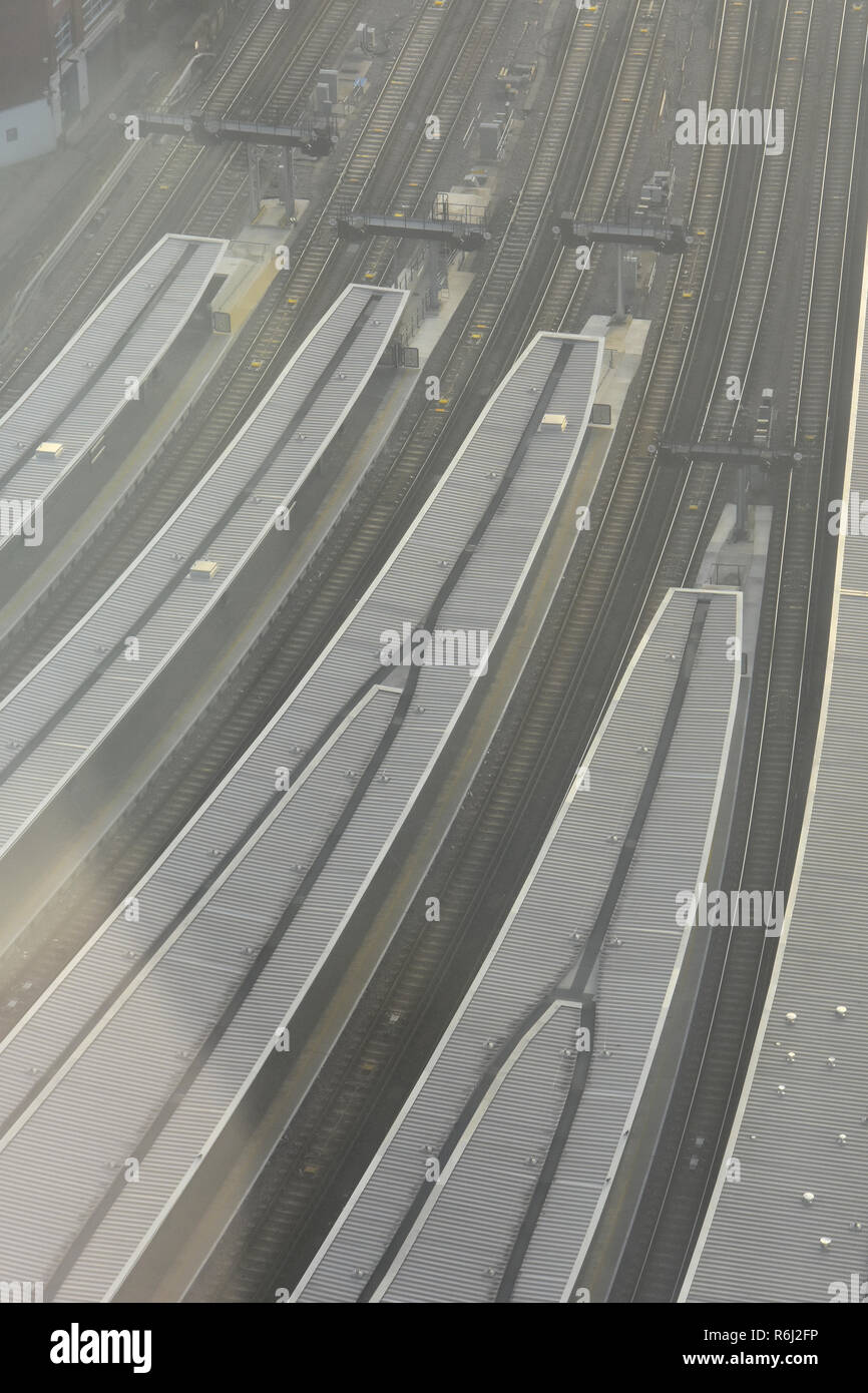 The view over London Bridge station platforms from a bedroom at the ...