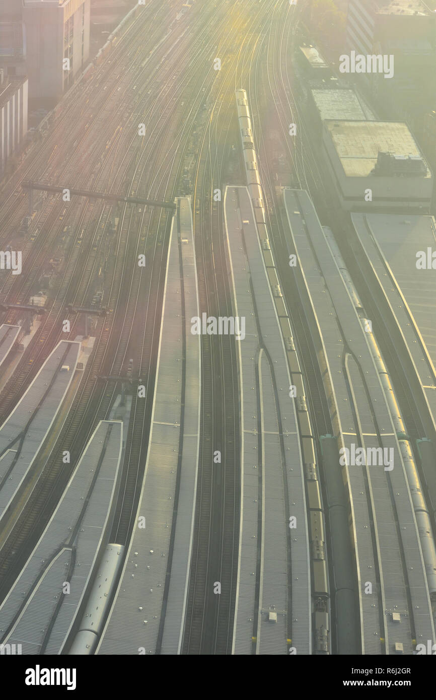 The view over London Bridge station platforms from a bedroom at the ...