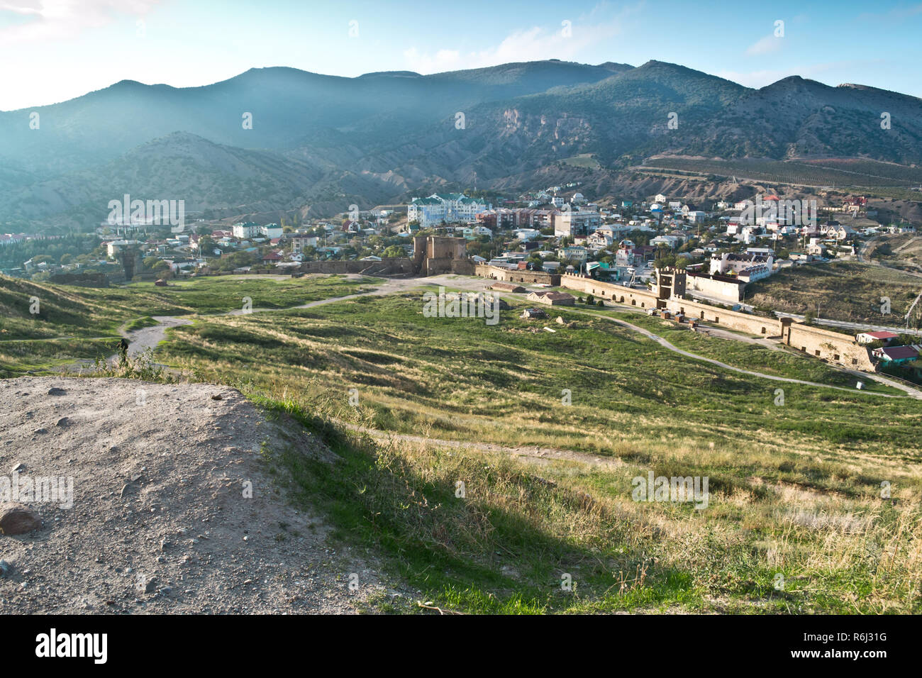 View of the Genoese fortress in the city of Sudak. Crimea. Ukraine ...