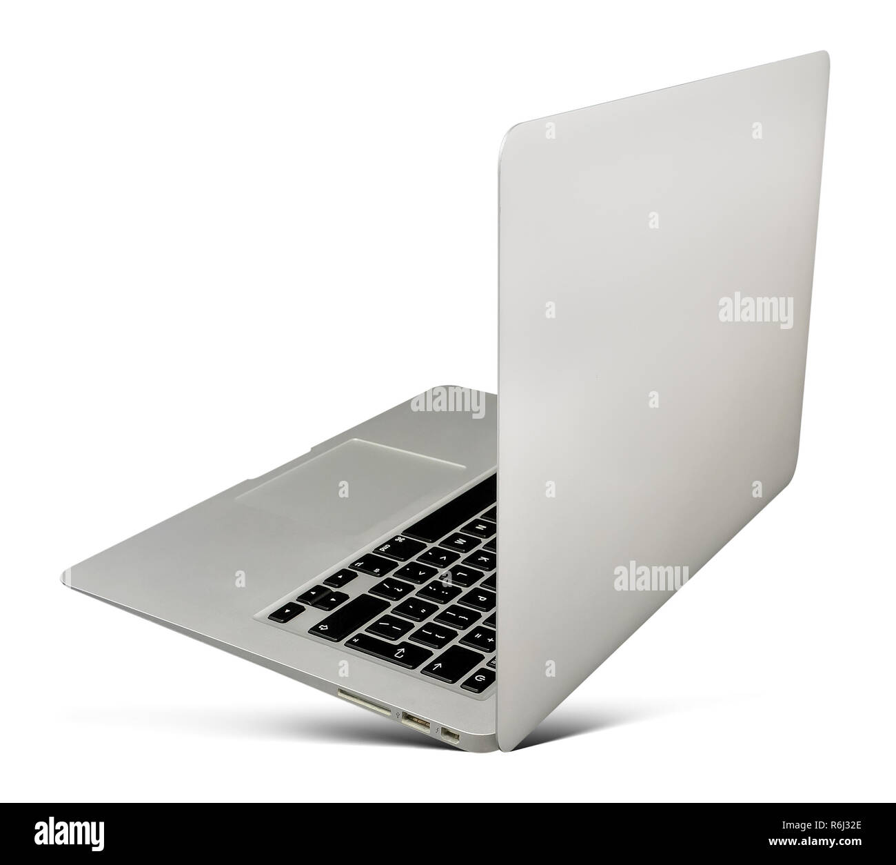 Thin hovering aluminium laptop, rear view, with a popular design ...