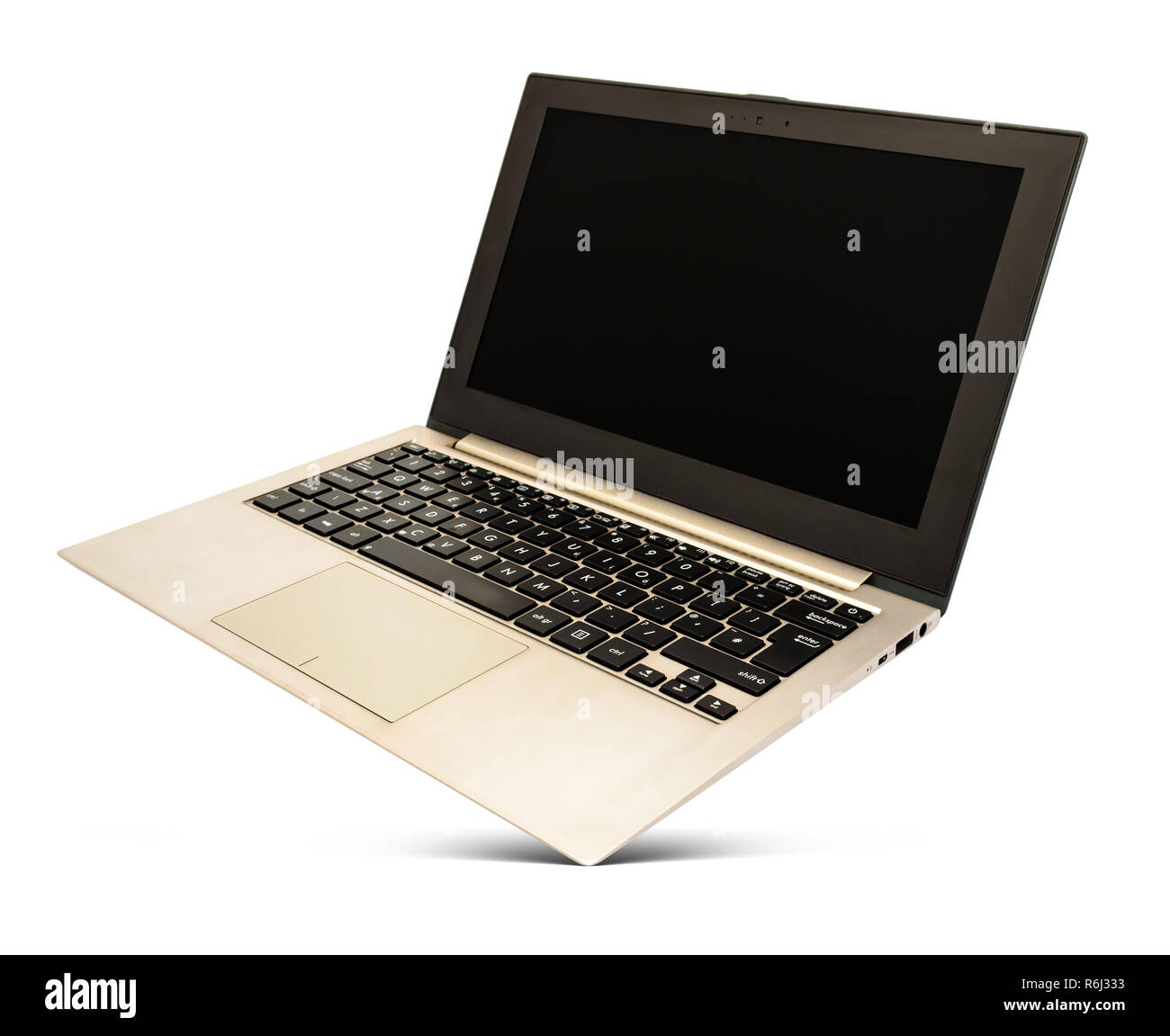 Hovering rose gold laptop with black screen and popular design ...