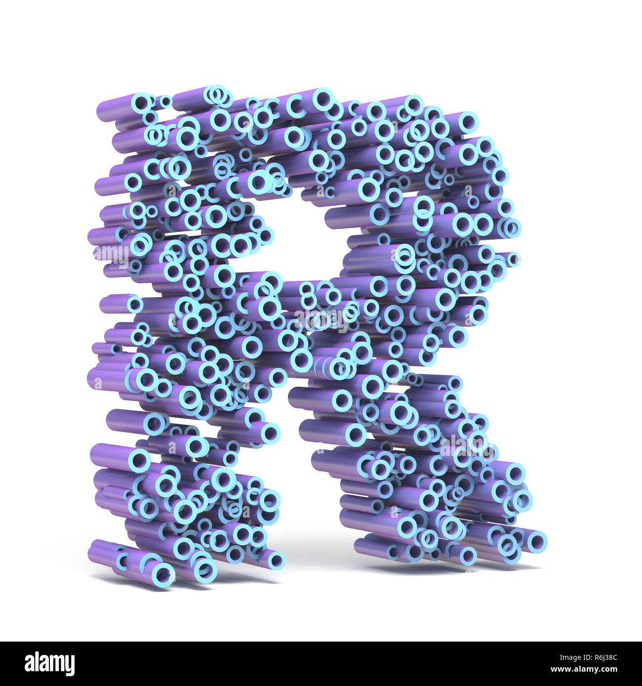Purple blue font made of tubes LETTER R 3D Stock Photo - Alamy