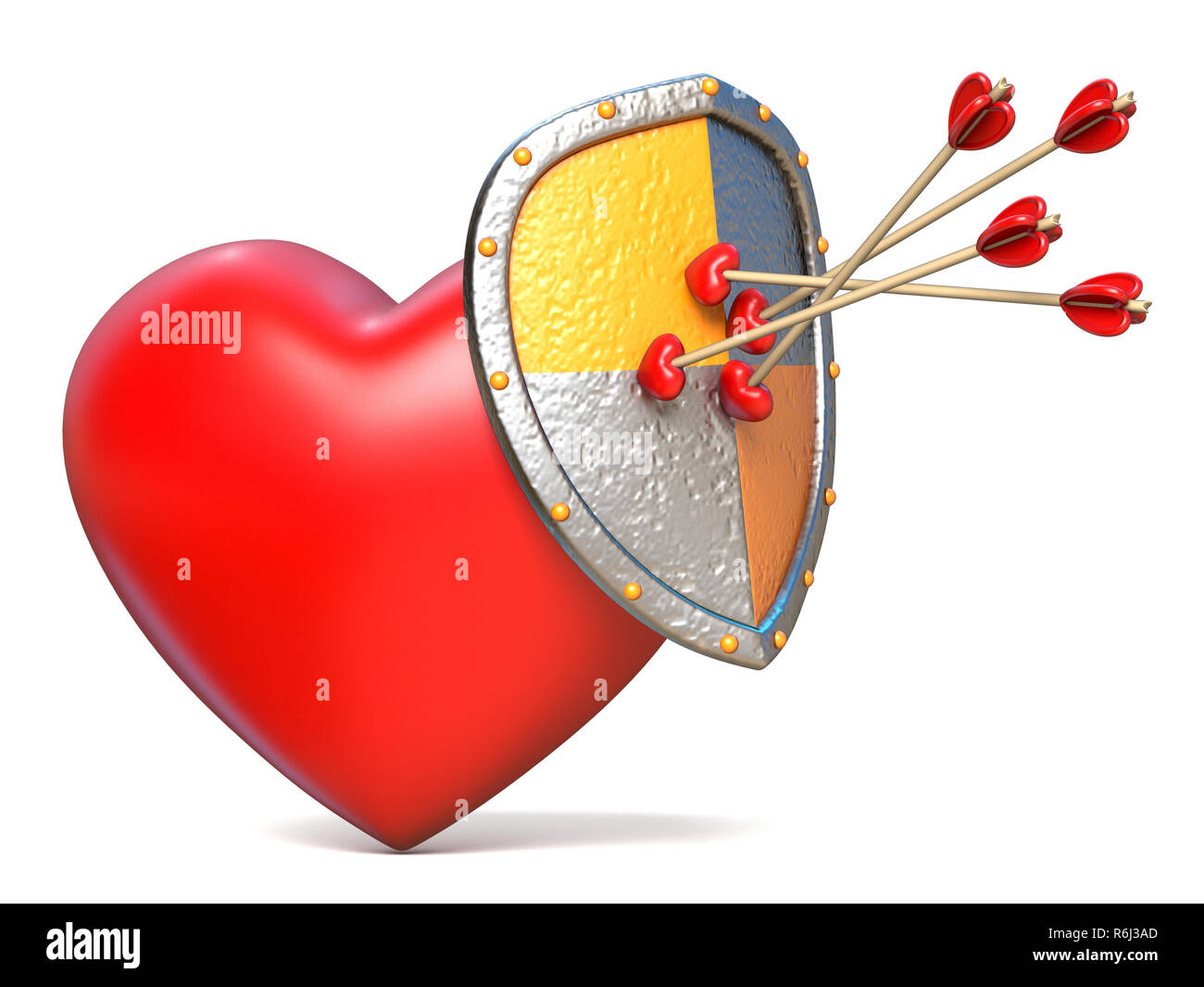 Arrows on shield and red heart 3D Stock Photo - Alamy