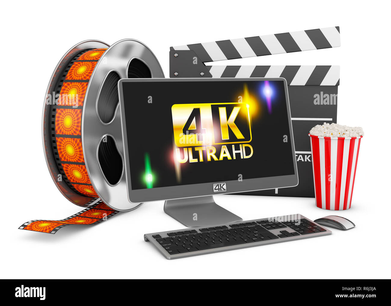 4K Modern computer, popcorn and film strip Stock Photo - Alamy