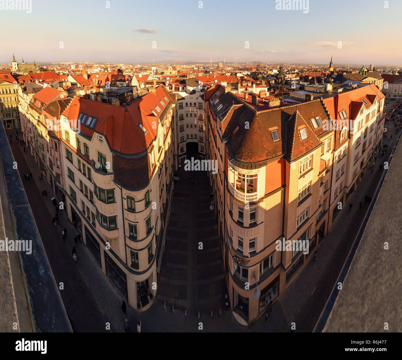Brno city under sunset, air view. Morawia, Czech Republic, Europe Stock ...
