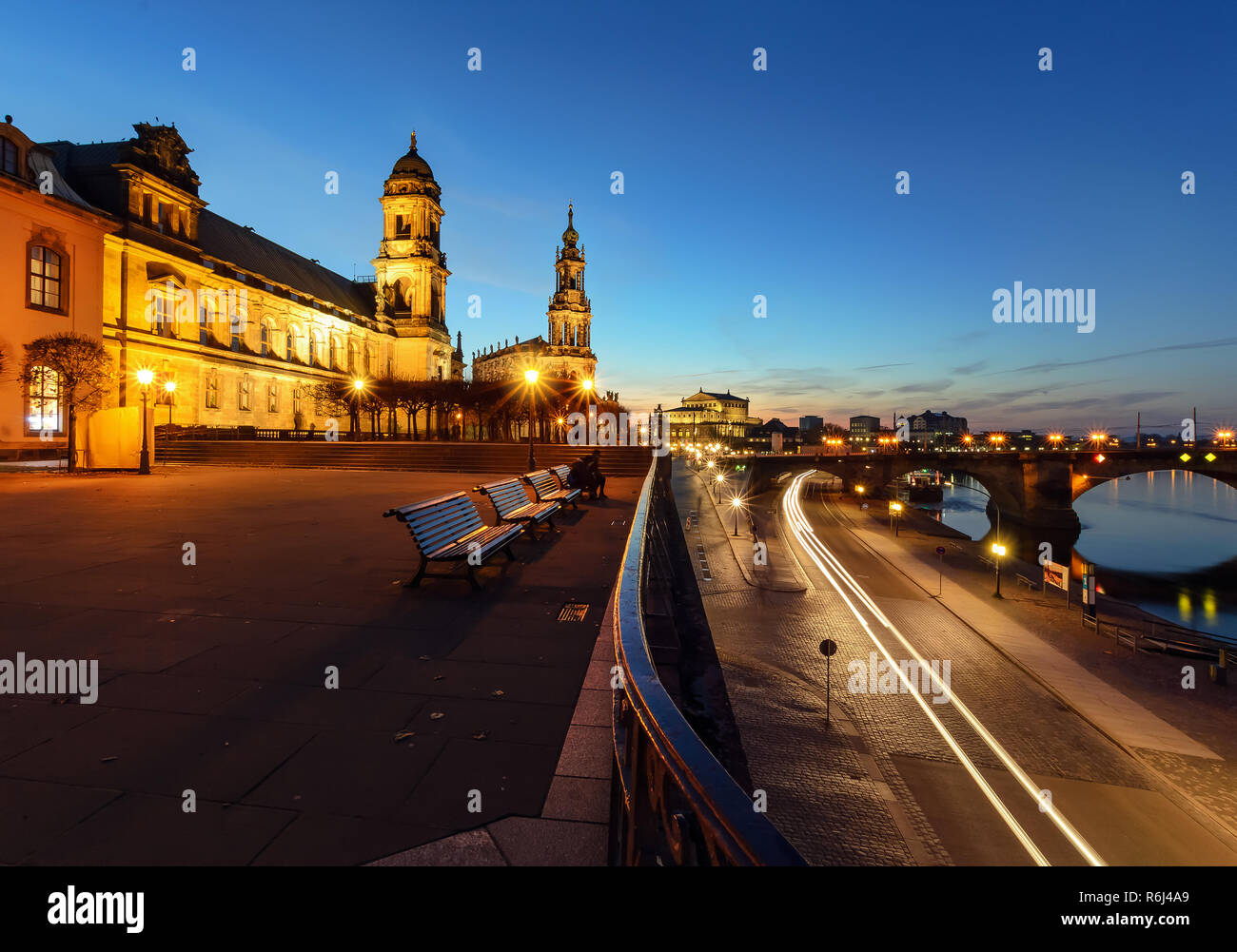 The Elbe waterfront in the evening, Dresden, Germany, Europe Stock ...