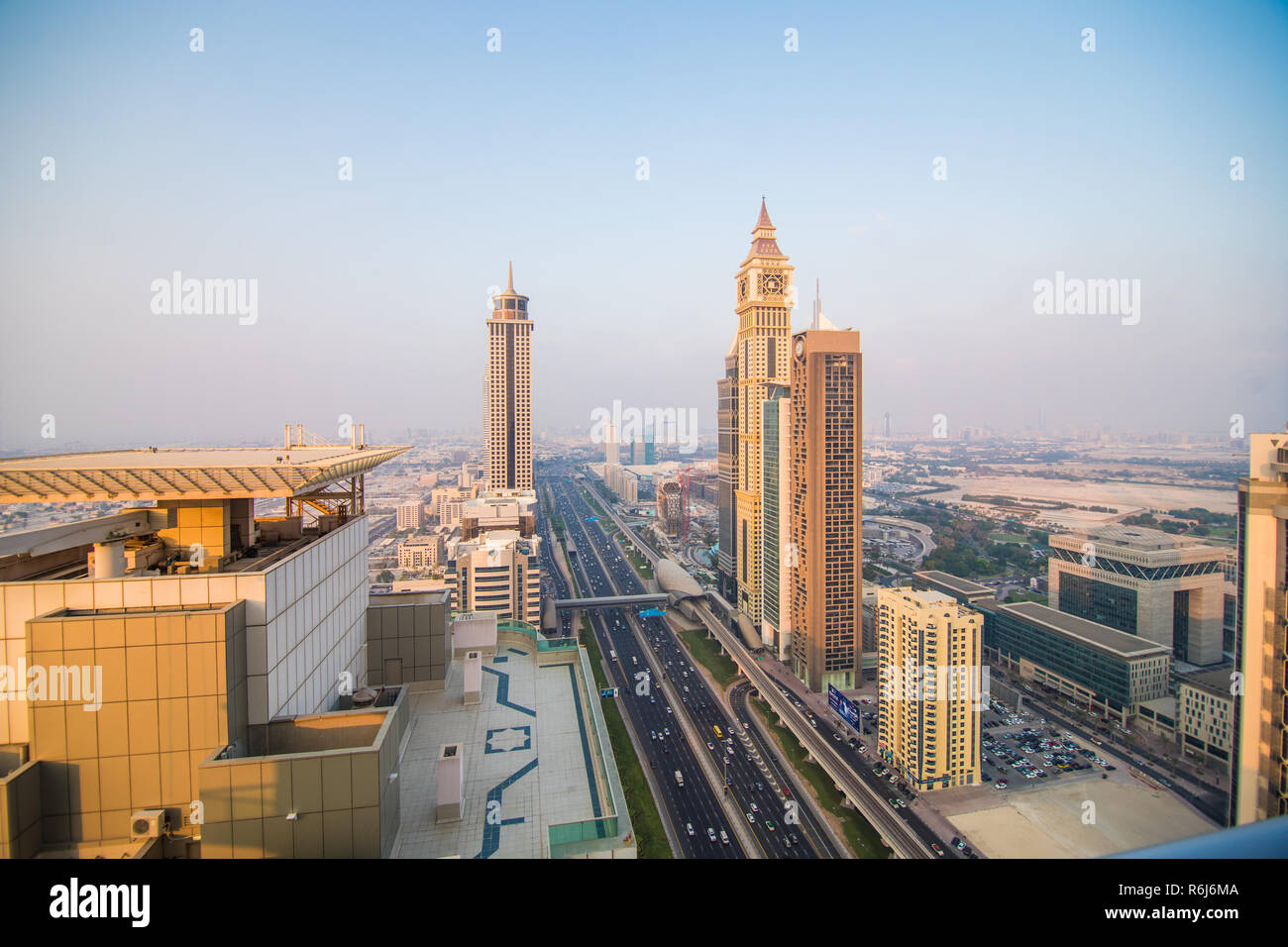 DUBAI, UAE - October, 2018. Aerial view of downtown Dubai in a sunny ...