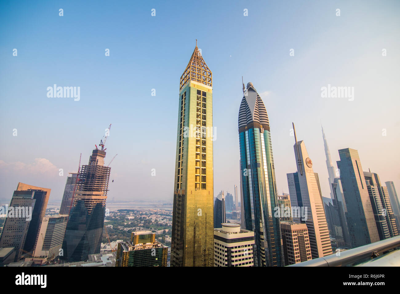Scenic aerial view downtown Dubai, United Arab Emirates with ...