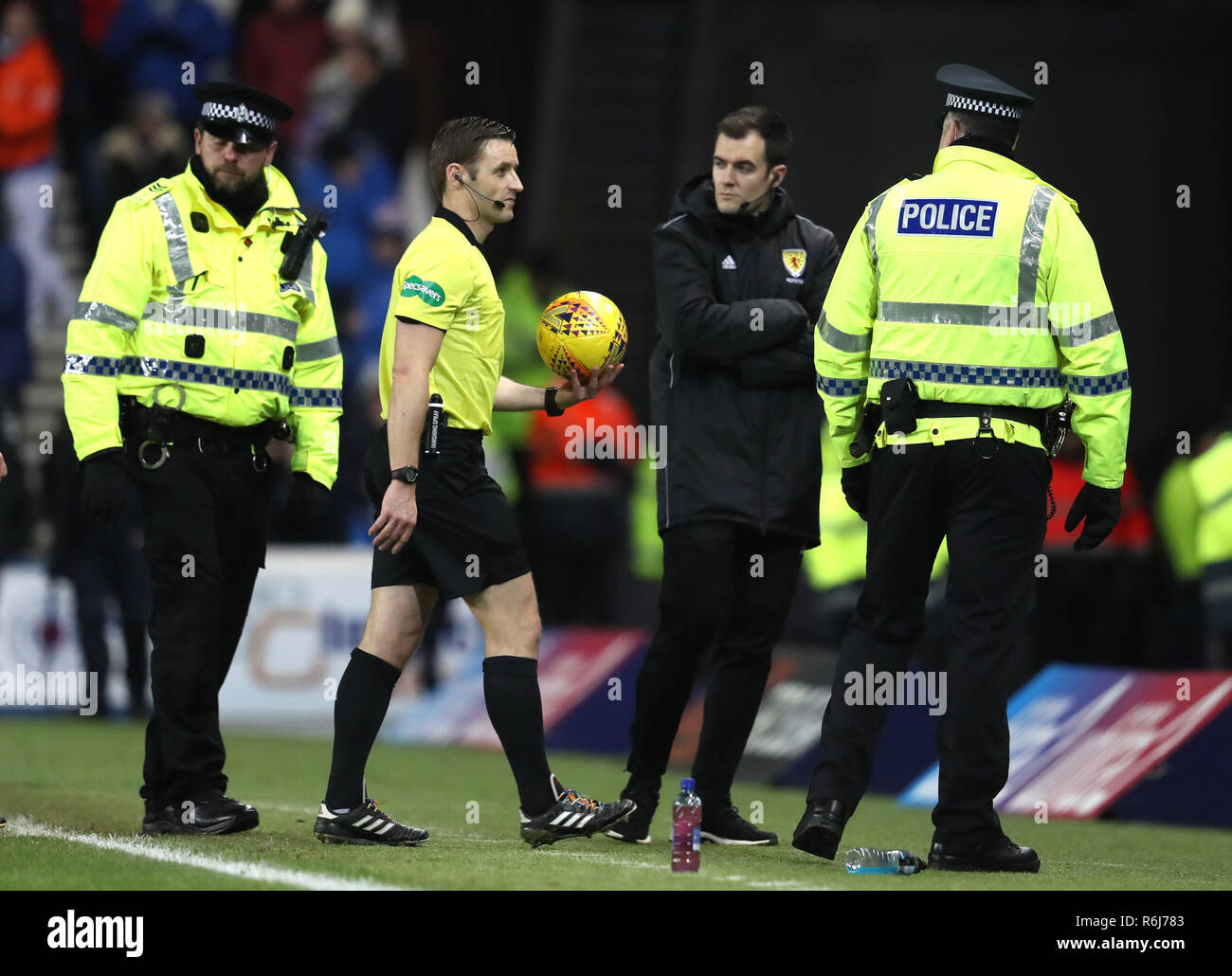Referee Steven McLean leaves the field at half time during the ...