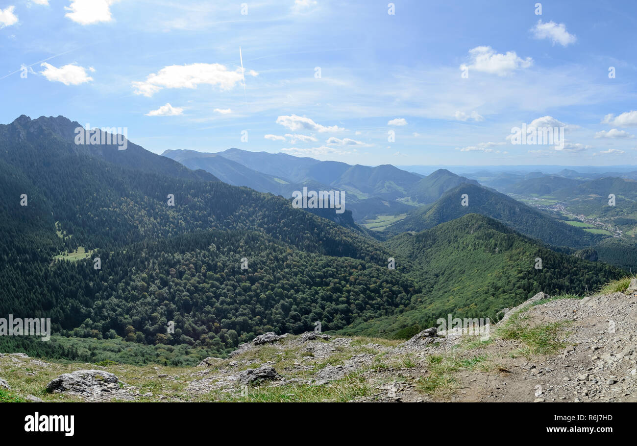Panoramic view from the Little Rozsutec hill in The Vratna valley Stock ...