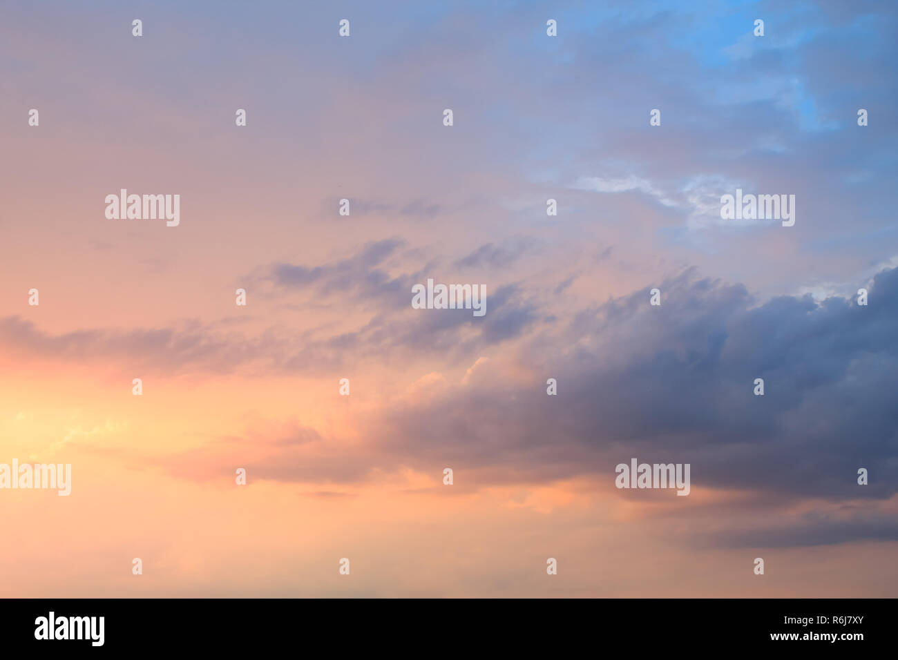 purple dramatic sunset during the rain with blue sky background Stock ...