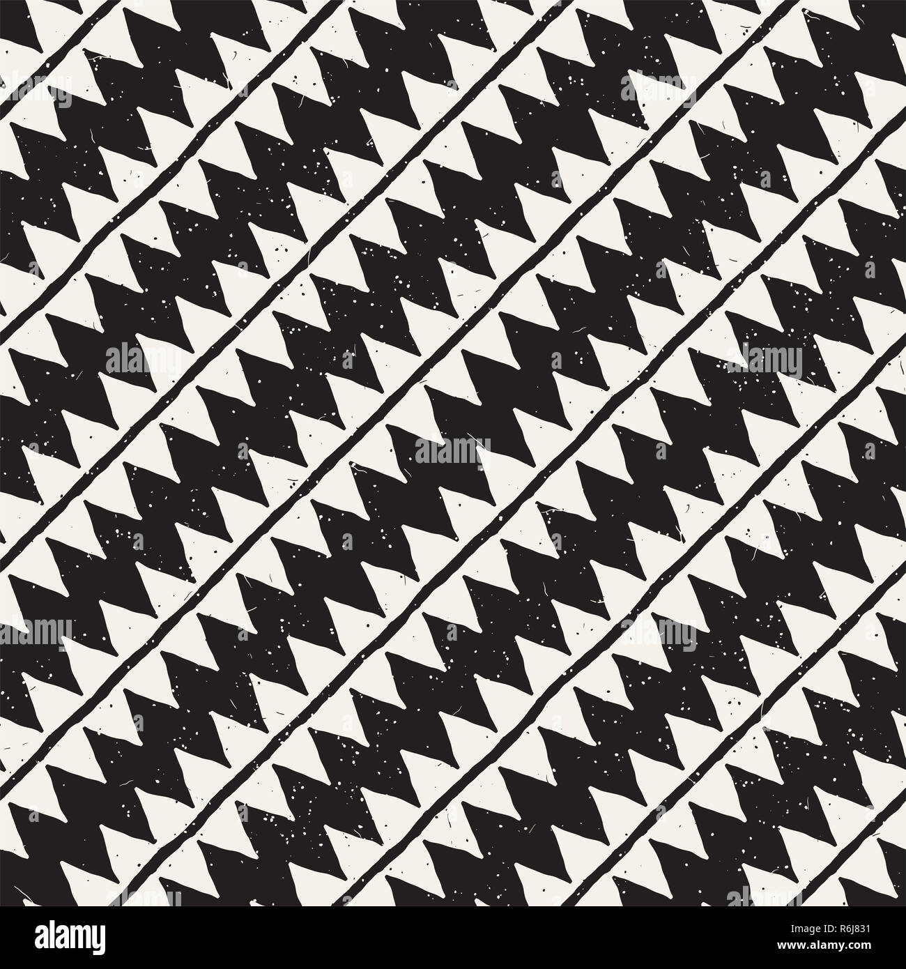 Hand drawn abstract seamless pattern in black and white. Retro grunge ...