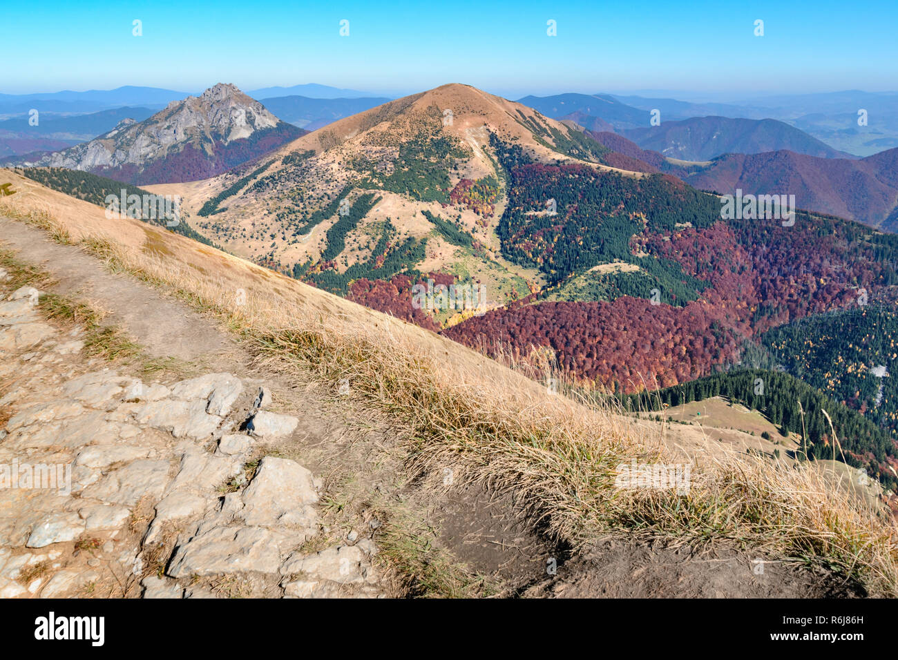 The stone road at the top of the mountain range in The Vratna valley ...