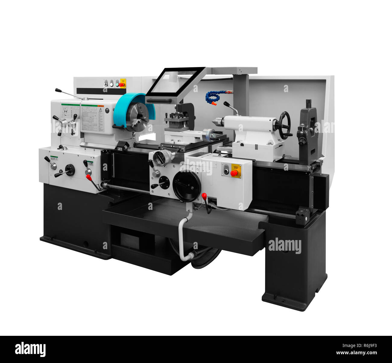 Manufacturing CNC professional lathe machine isolated on a white ...