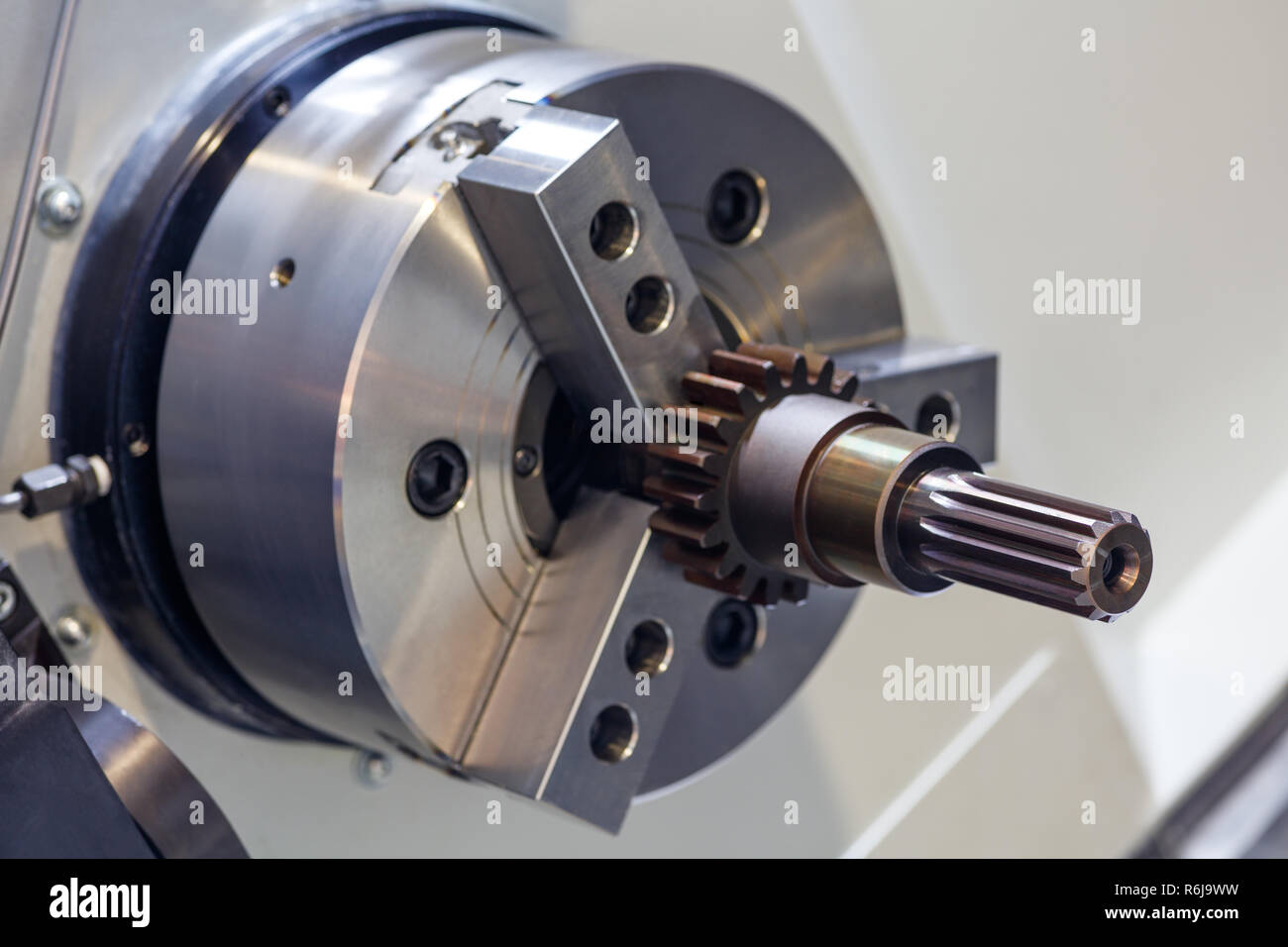 Manufacturing CNC professional lathe machine. Industrial concept Stock ...