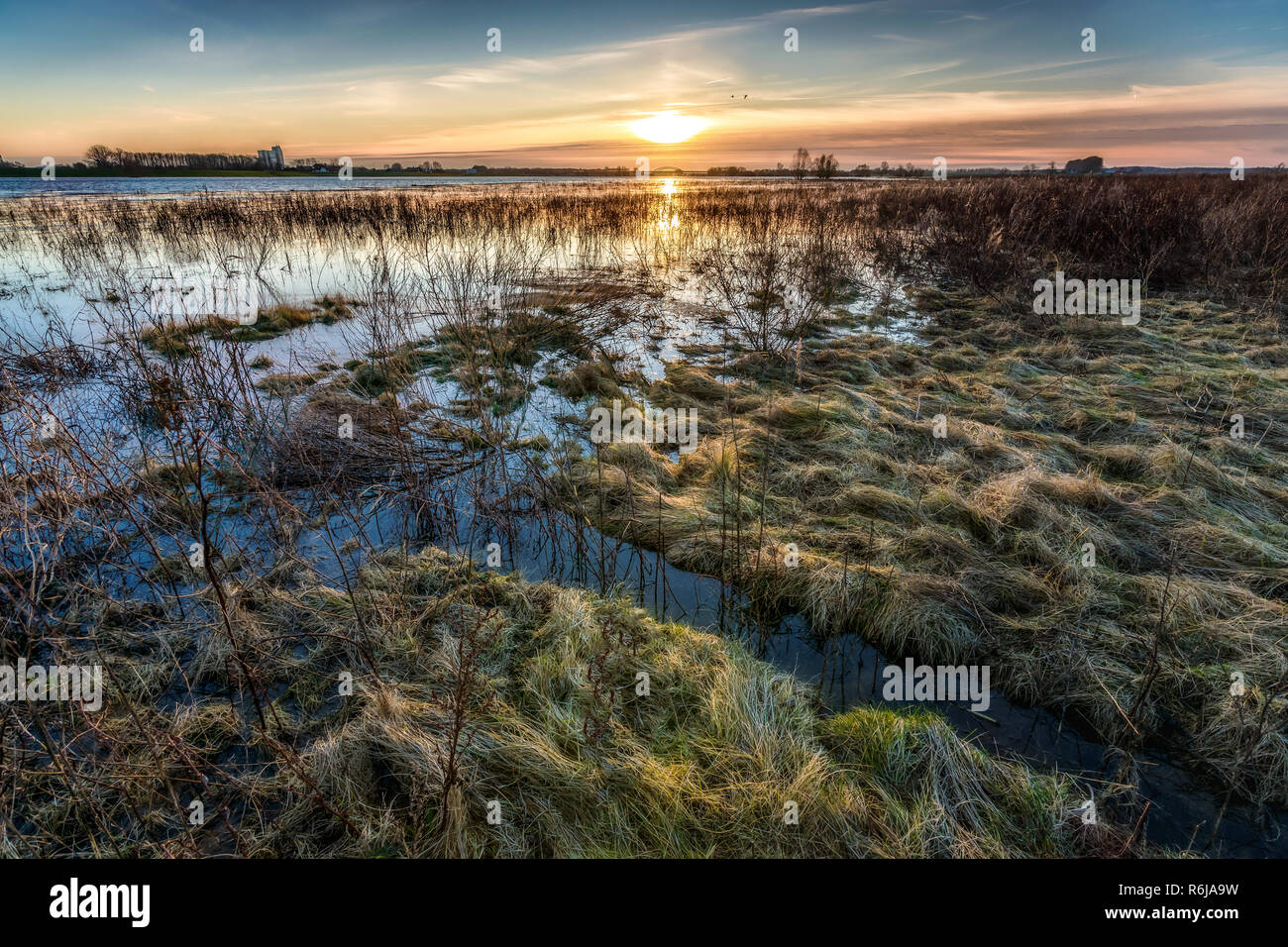 The flooded floodplains of the national landscape "the IJsseldelta ...