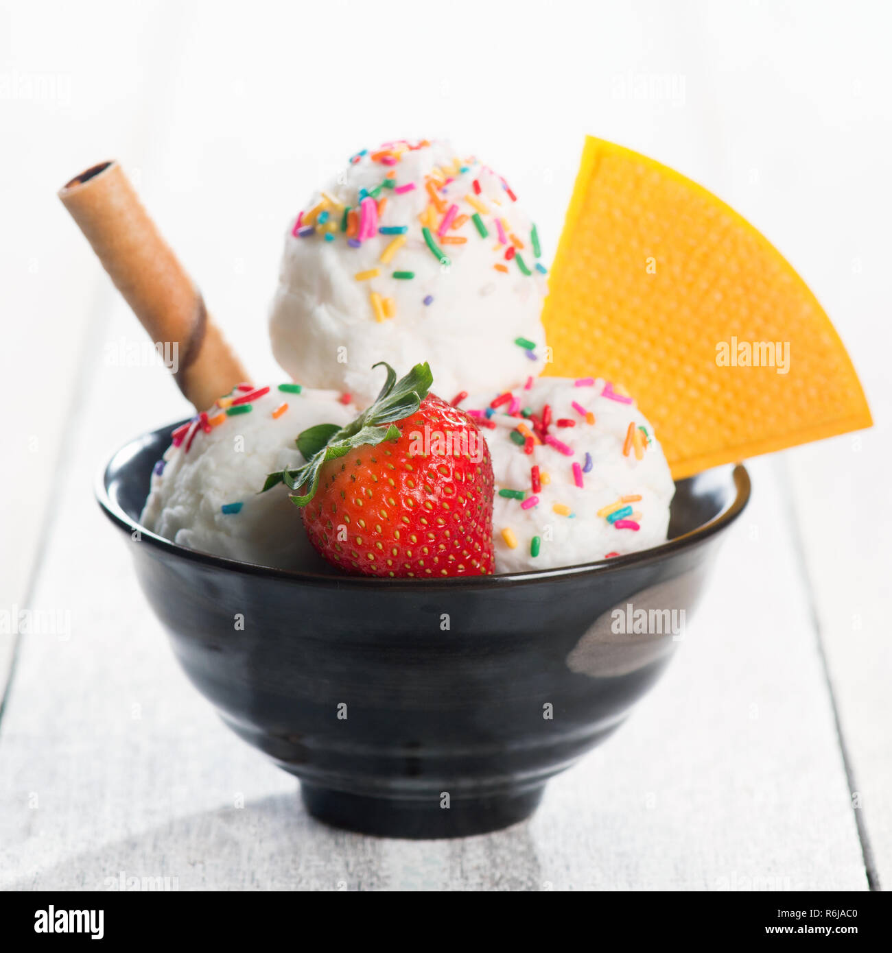 Milk ice cream wafer bowl Stock Photo - Alamy
