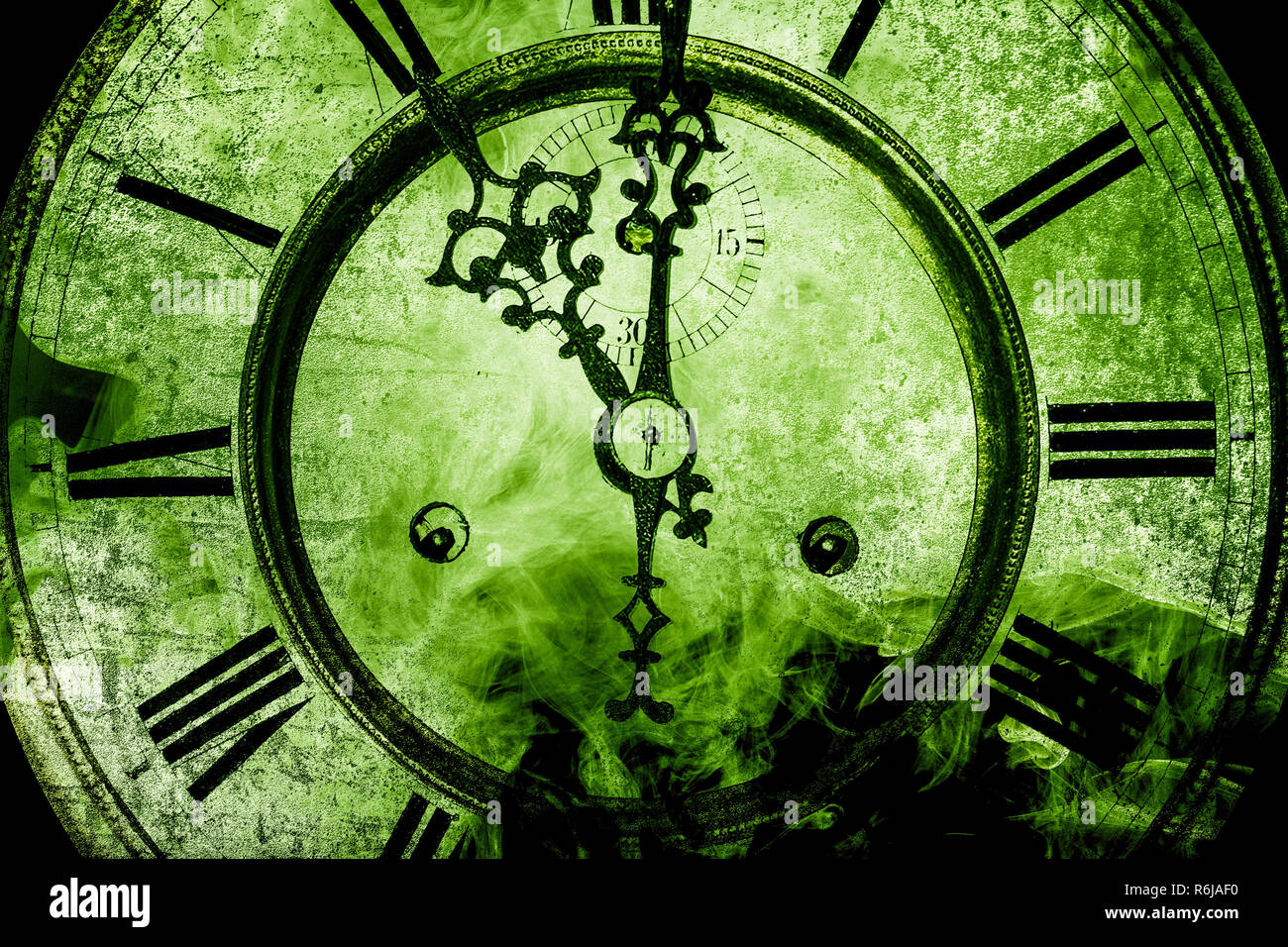 vanishing clock becoming smoke with roman numerals. concept time is ...