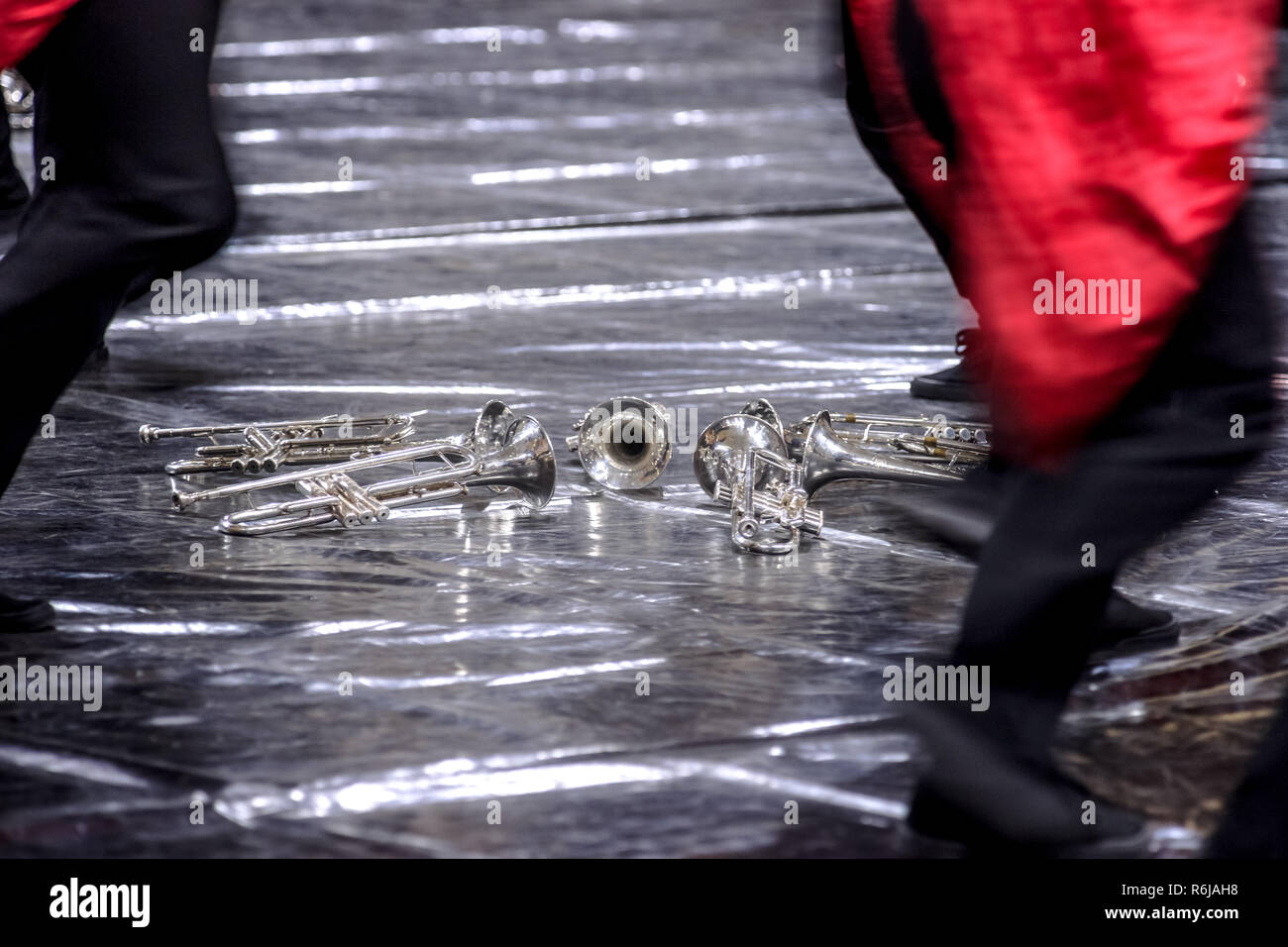 Details of a performing wind band during a performance or concert with ...