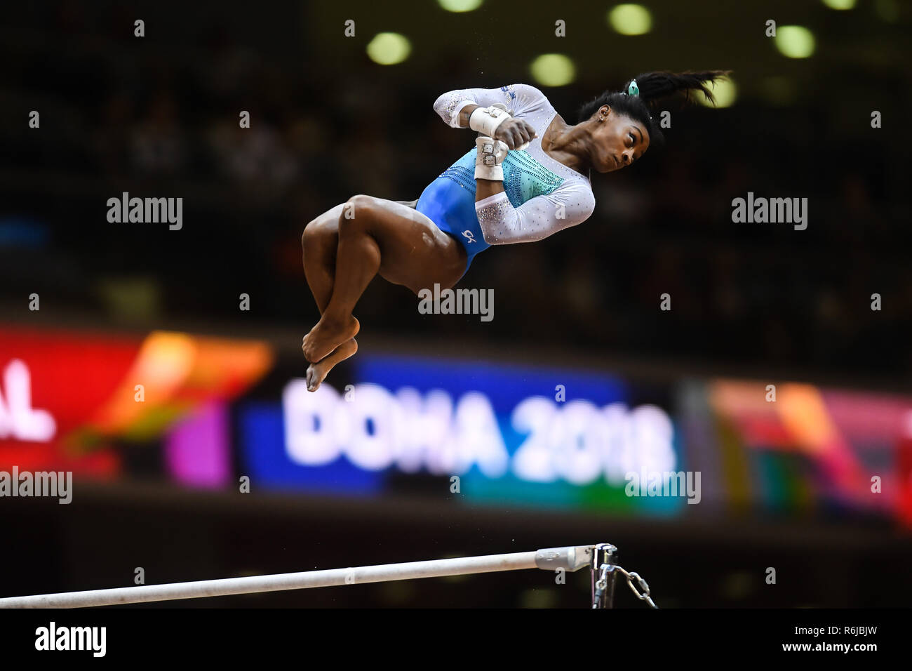 Doha, Qatar. 1st Nov, 2018. SIMONE BILES competes on the uneven bars ...