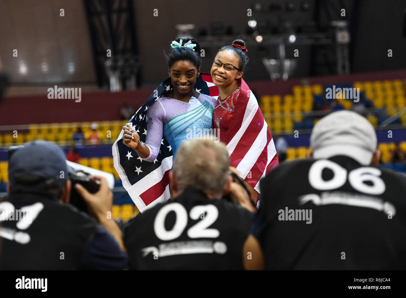 Doha, Qatar. 1st Nov, 2018. SIMONE BILES and MORGAN HURD pose for ...