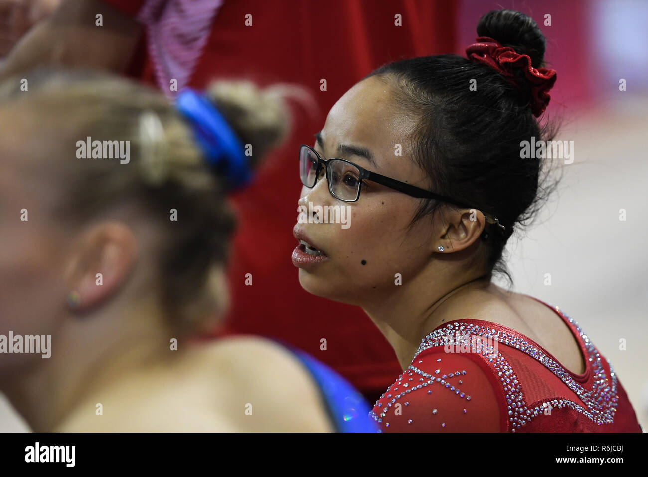 Doha, Qatar. 1st Nov, 2018. MORGAH HURD watches for her score on the ...