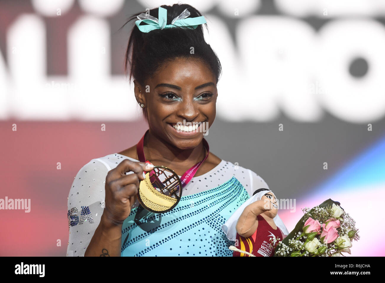 Doha, Qatar. 1st Nov, 2018. SIMONE BILES poses for photos from the ...