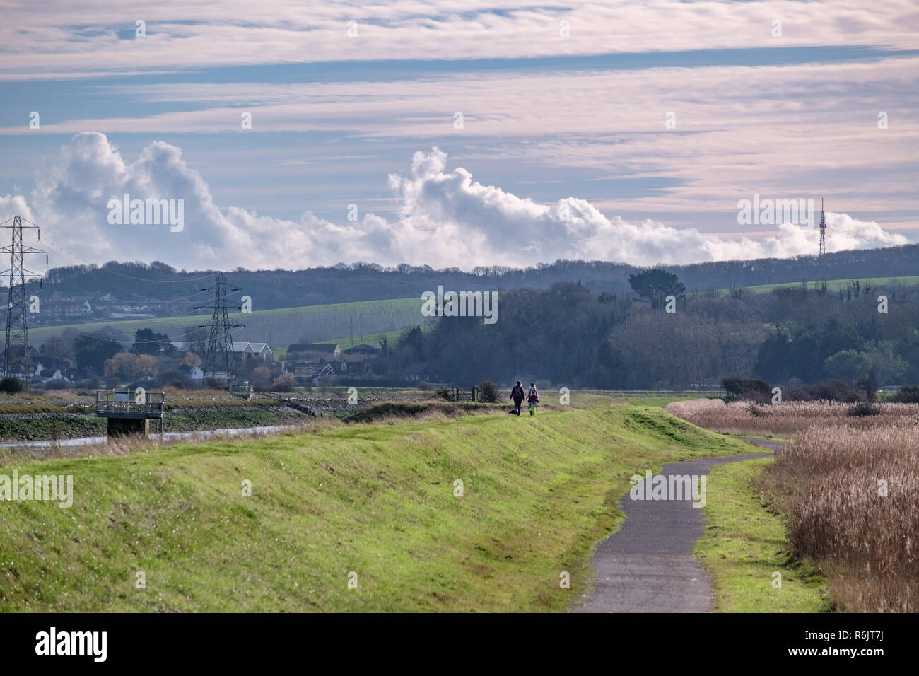 Southease East Sussexuk December 4 View Of People Walking Along The River Ouse At