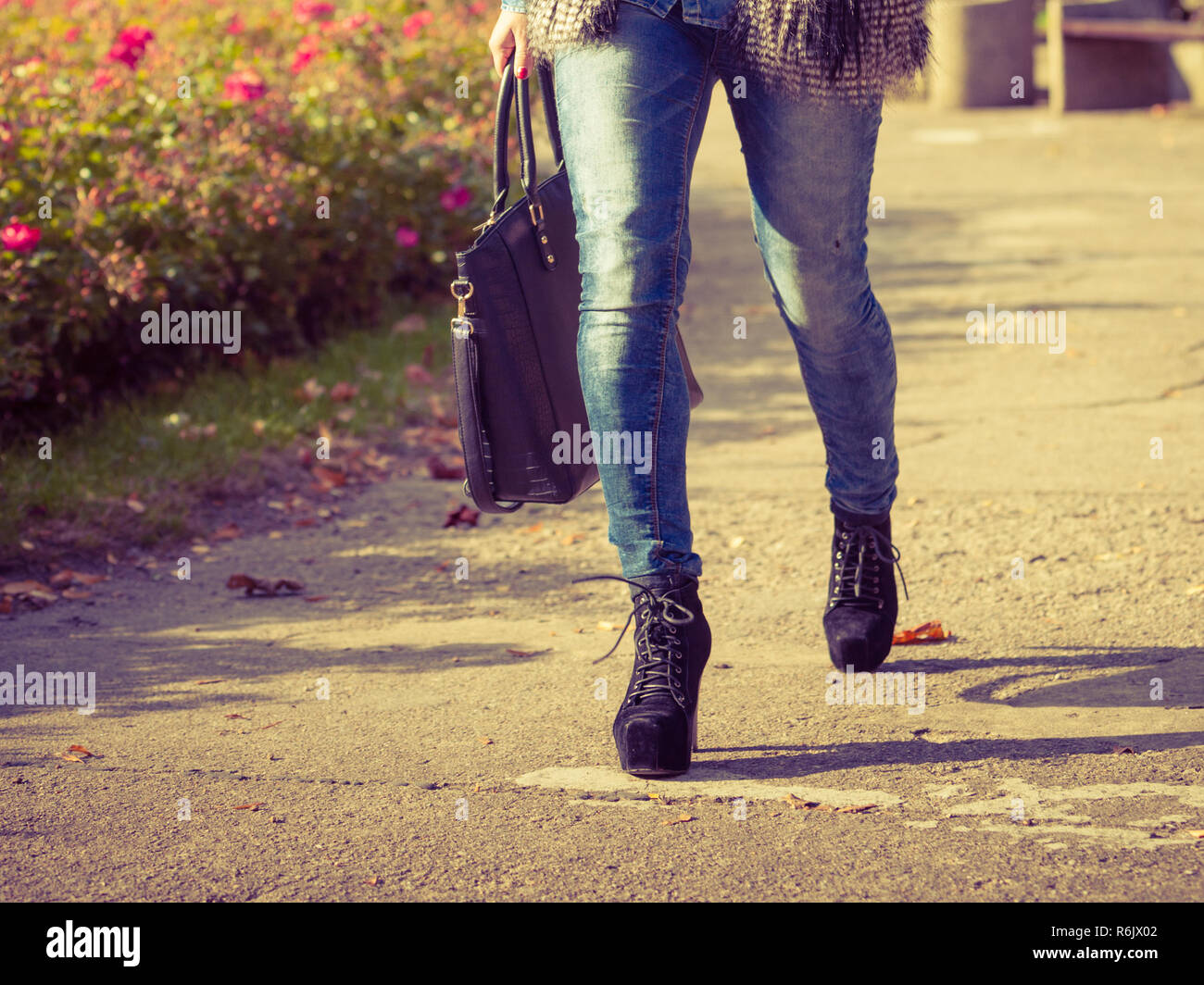 Autumnal fashion of women. Fashionable girl wearing trendy clothes ...