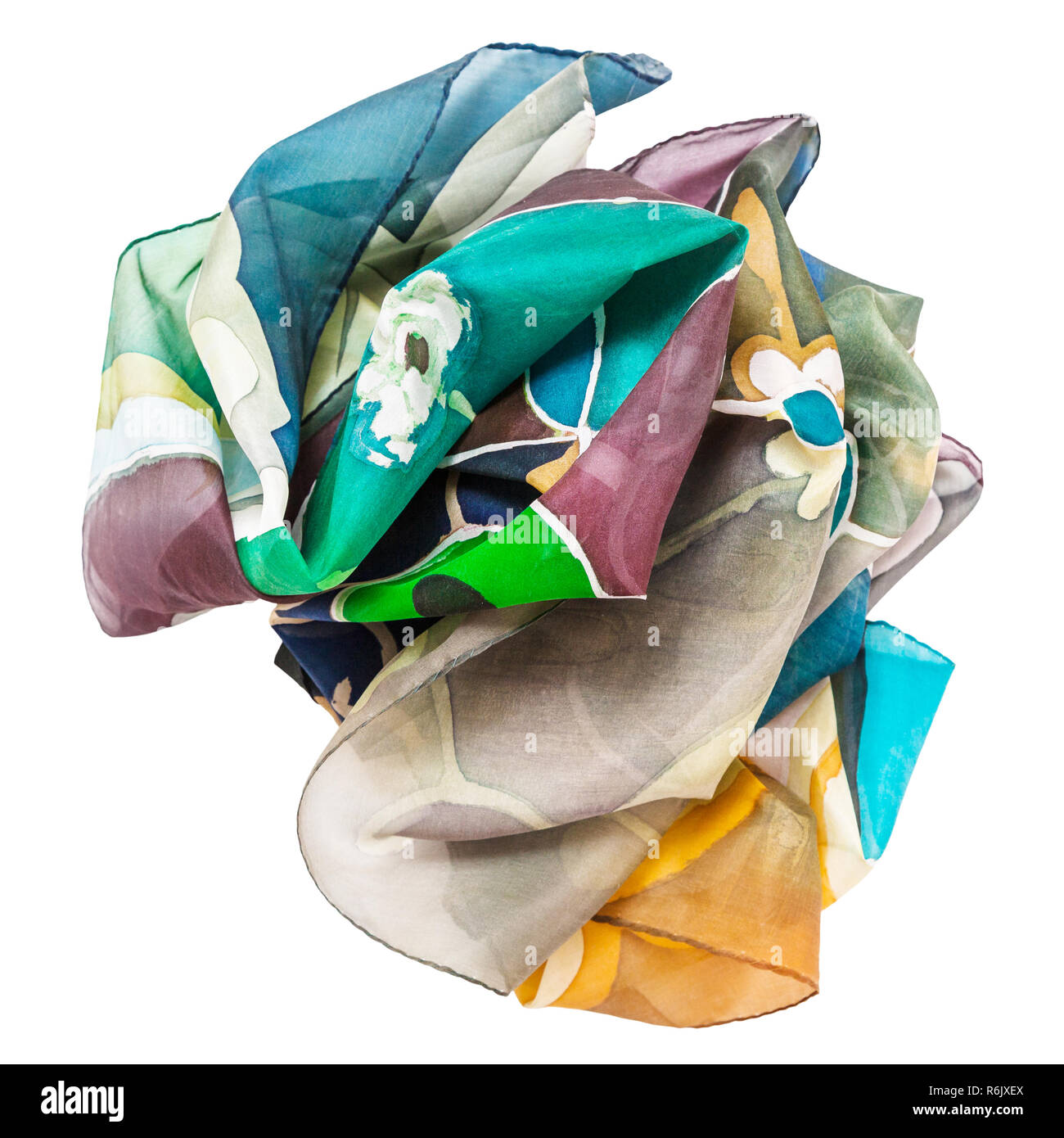 crumpled hand painted batik silk scarf isolated Stock Photo - Alamy