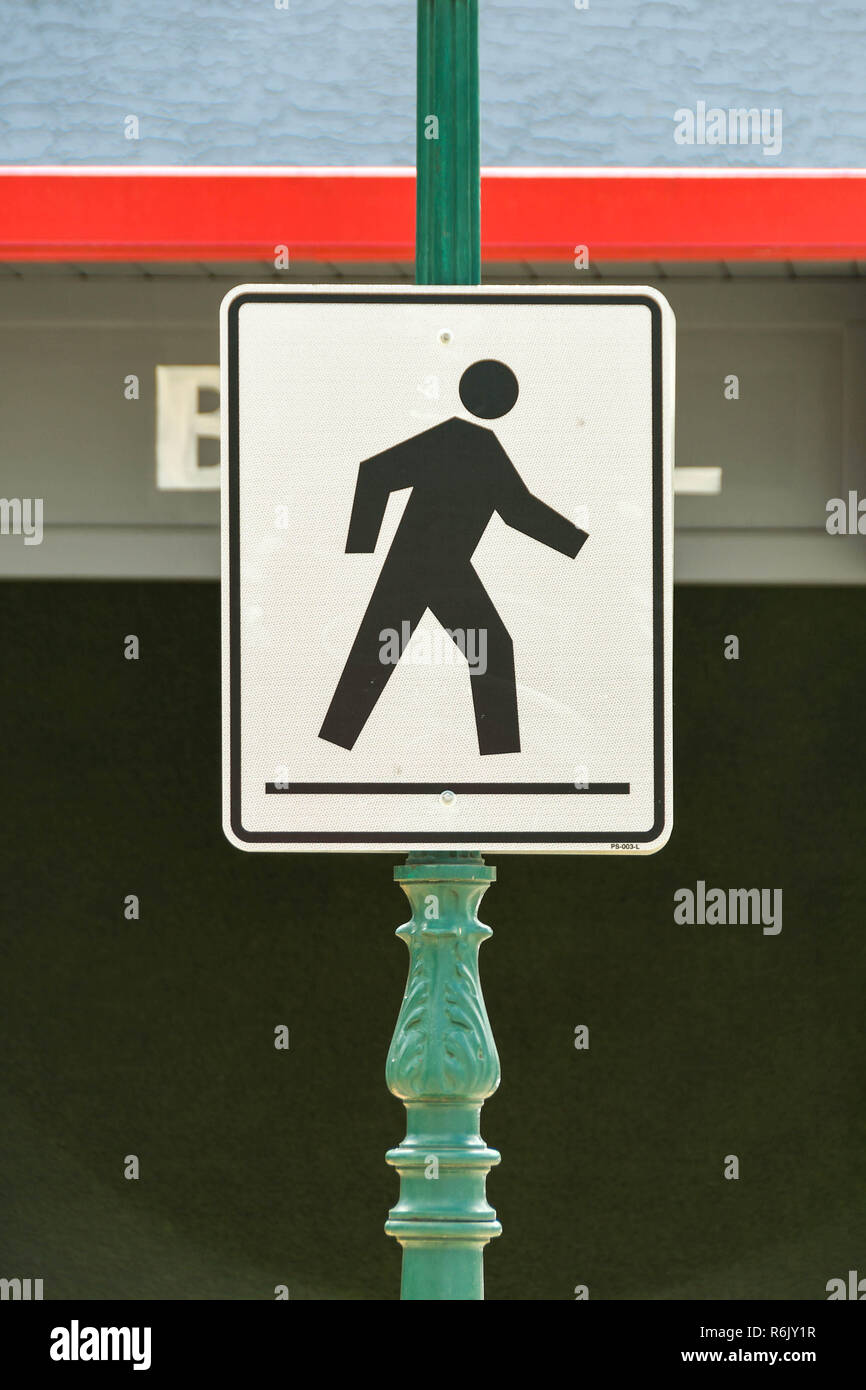 White Pedestrian Sign On The Street Stock Photos & White Pedestrian ...