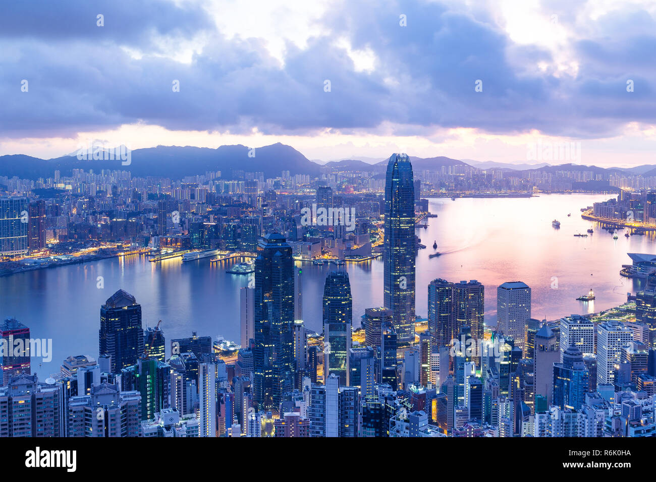 Hong Kong skyline in the sunset time Stock Photo - Alamy