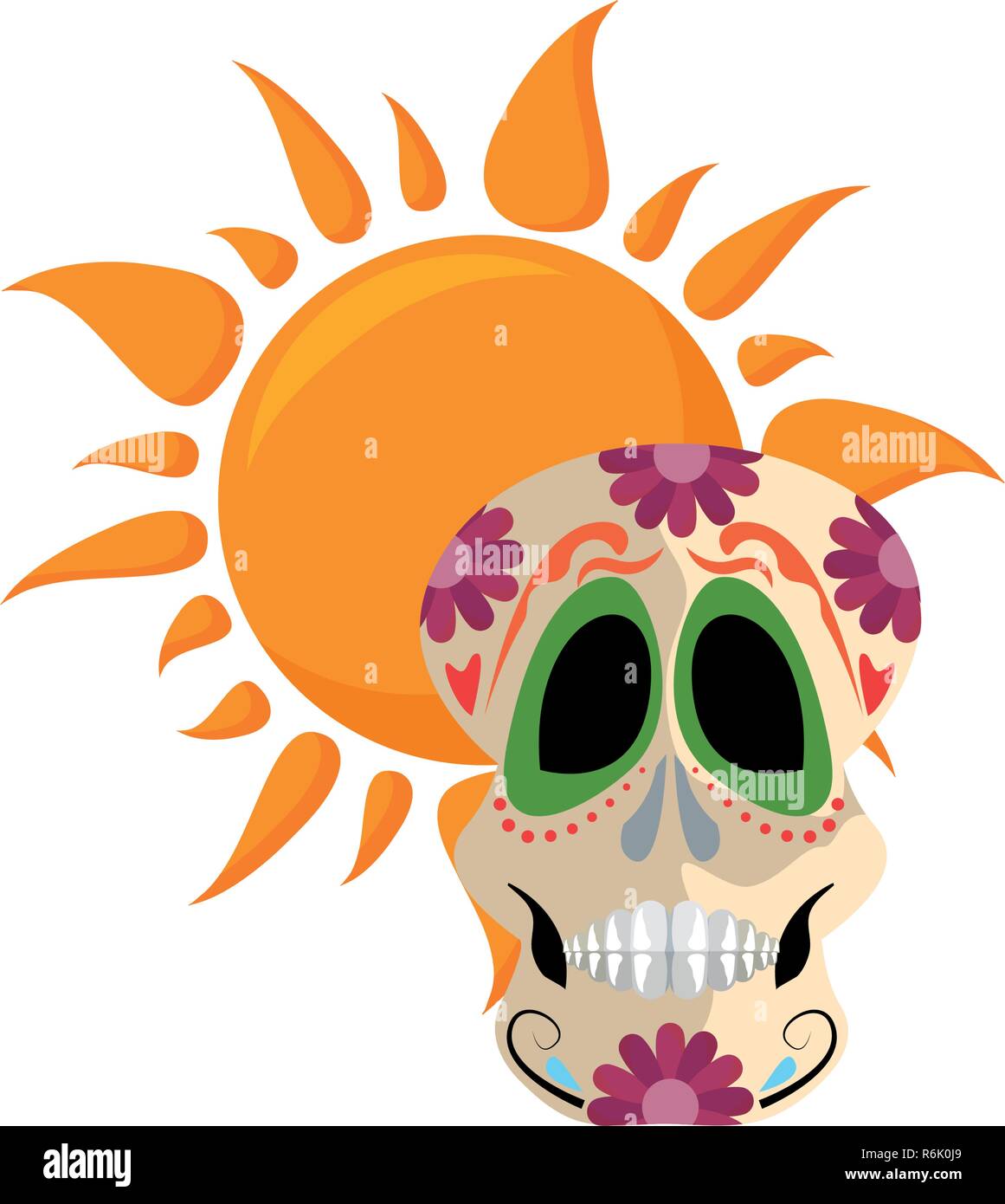 skull and sun day of the dead vector illustration Stock Vector Image ...