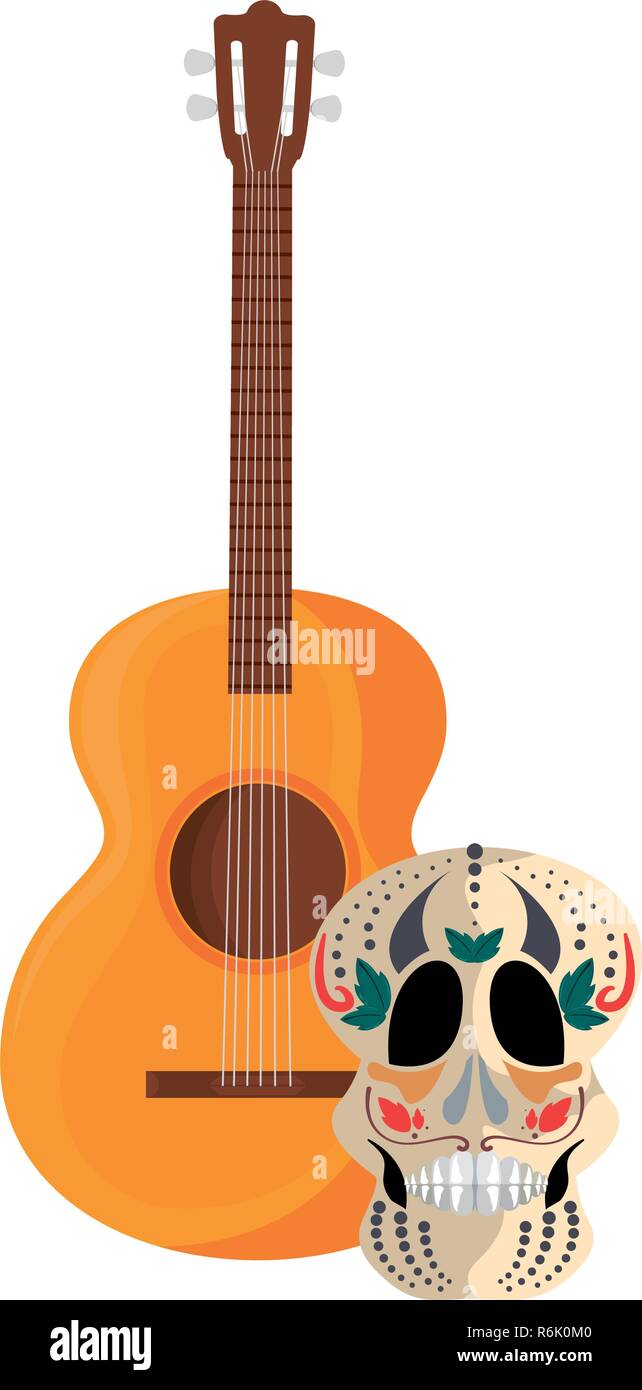 guitar and skull day of the dead vector illustration Stock Vector Image ...