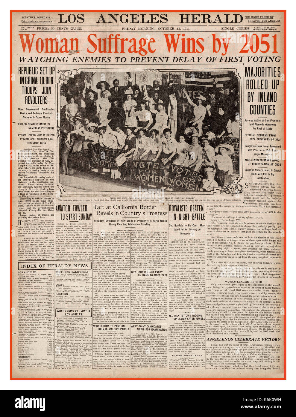 Vintage suffrage los angeles herald newspaper headline hi-res stock ...
