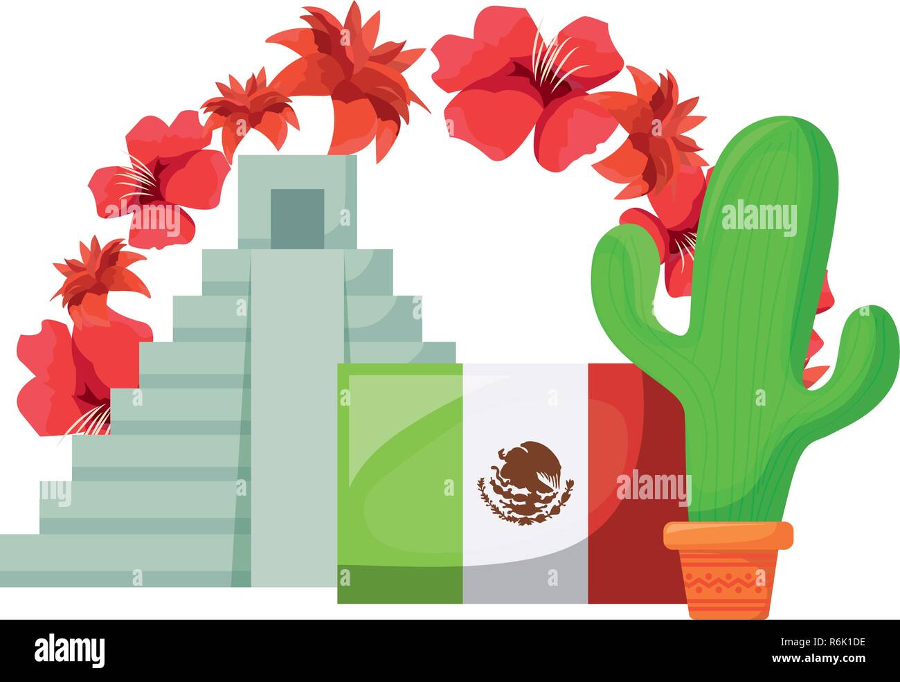 pyramid flag and cactus flowers day of the dead vector illustration ...
