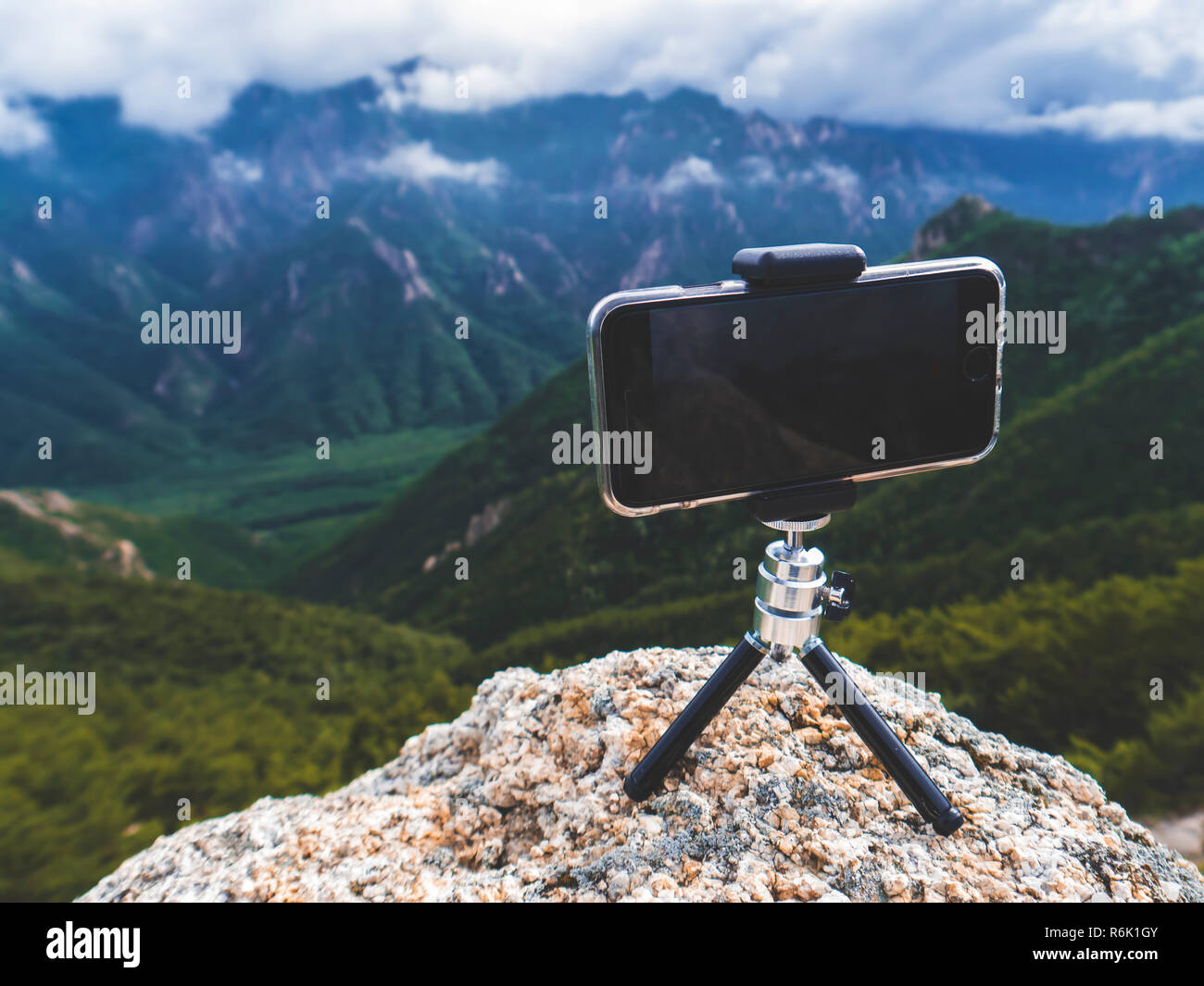 Phone on a treepod on hight mountain peak. Seoraksan National Park ...