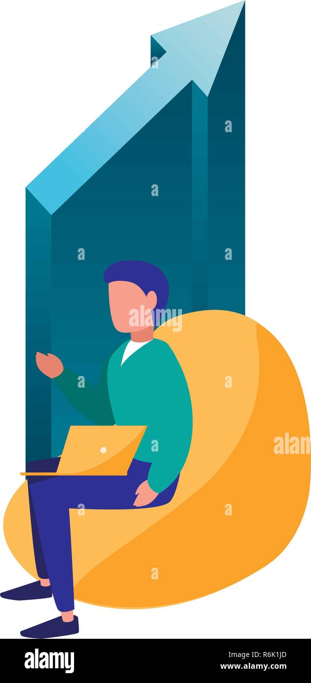 businessman sitting with laptop financial arrow vector illustration ...