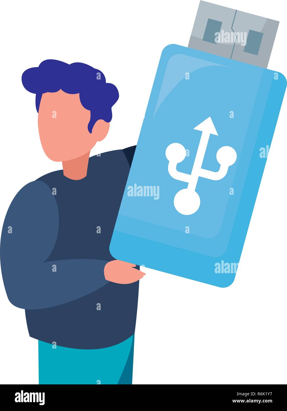 man holding flash drive object vector illustration Stock Vector Image ...