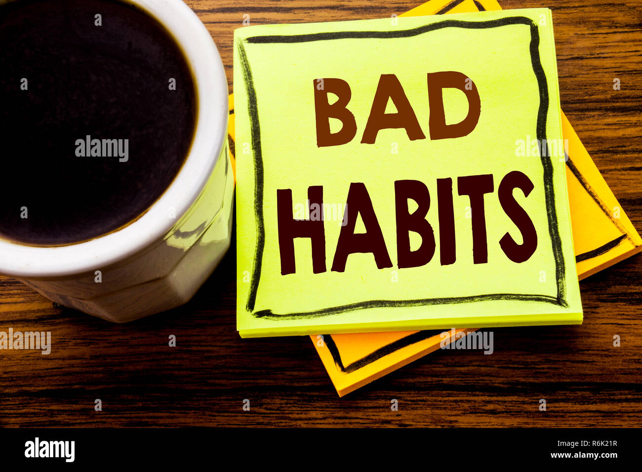 Handwritten text showing Bad Habits. Business concept for Improvement ...