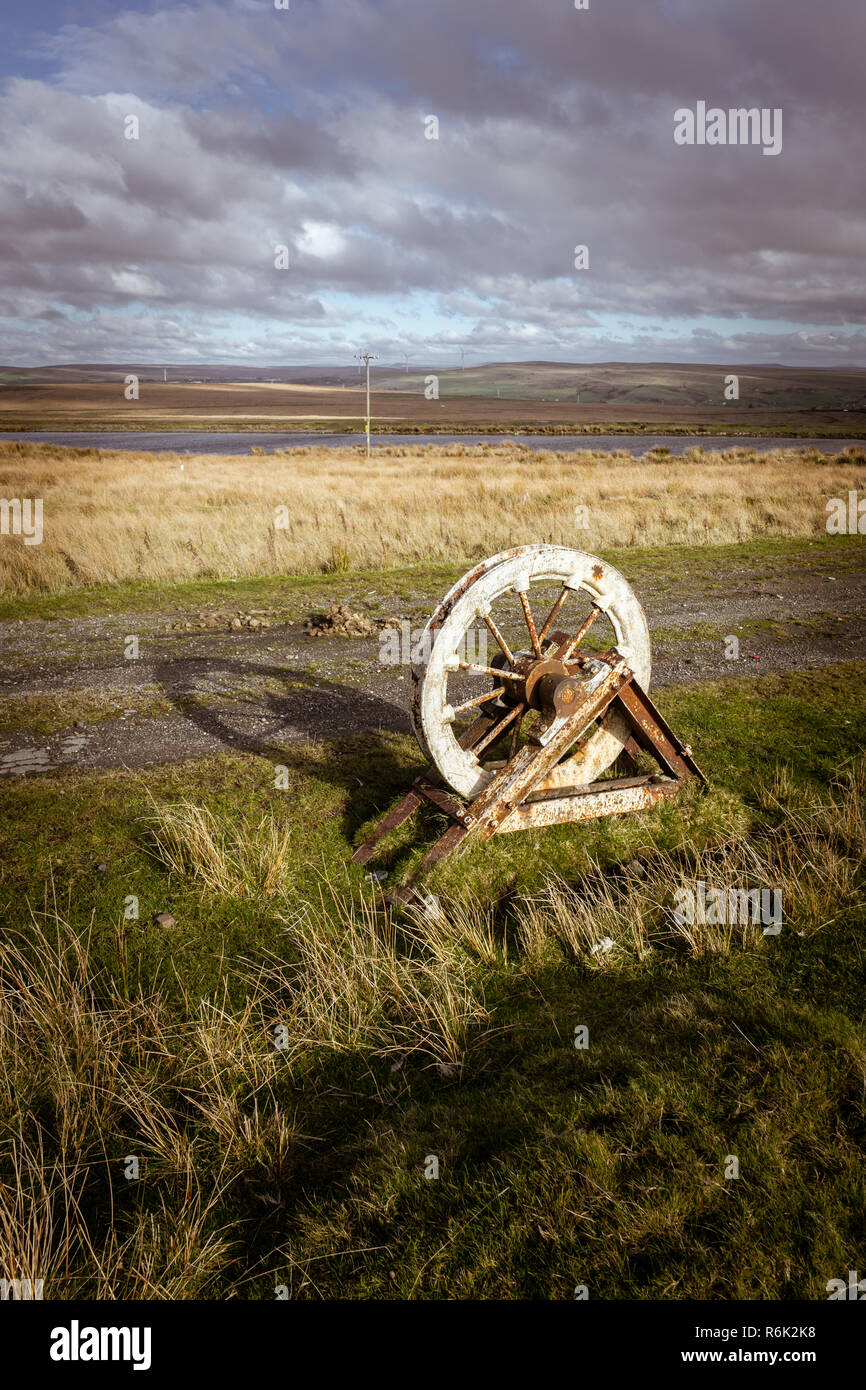 Pulley wheel at Fochriw near the Colliery mine feeder pond - abandoned ...