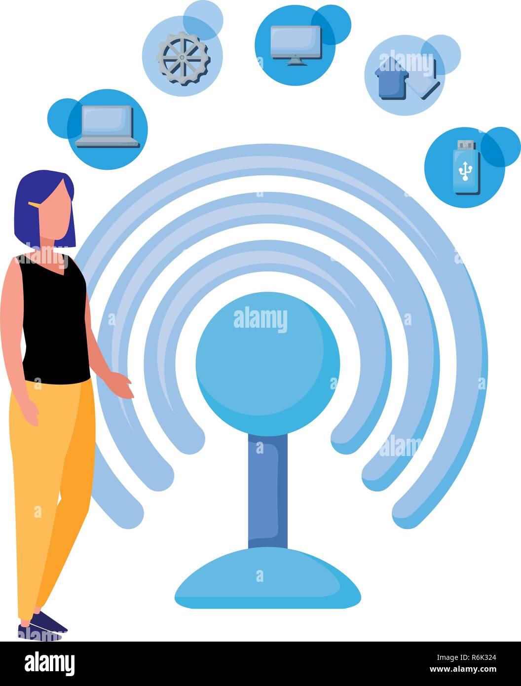 woman connection internet wifi devices vector illustration Stock Vector ...