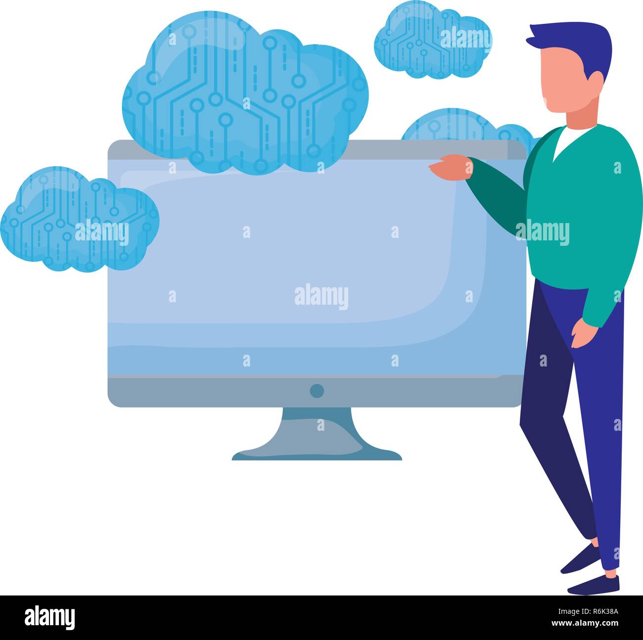 businessman computer and clouds storage vector illustration Stock ...