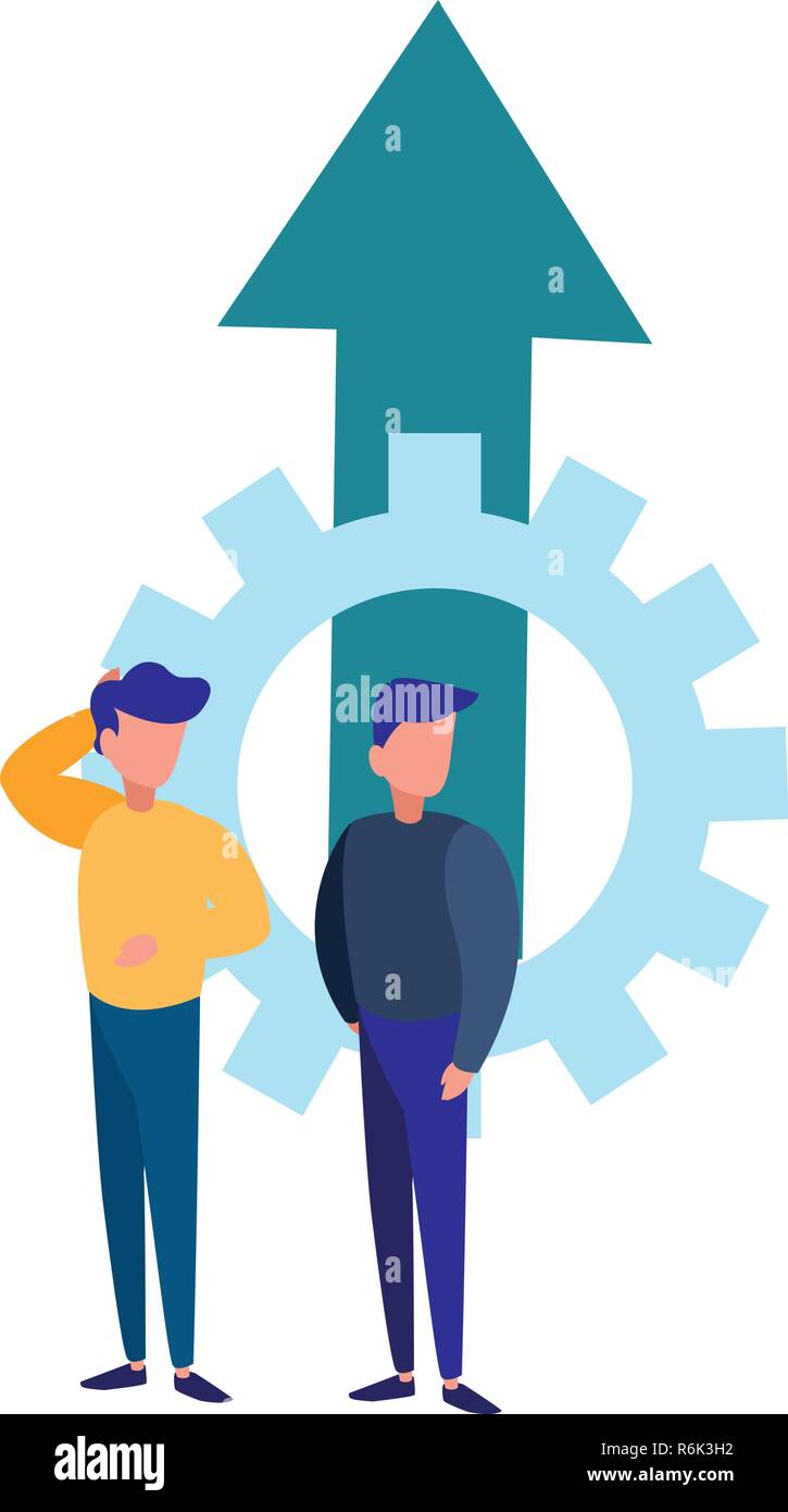 businessmen arrow gear teamwork cooperation success vector illustration ...