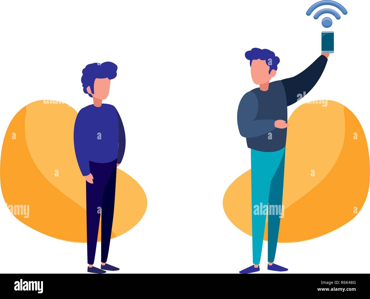 men team with mobile wifi internet vector illustration Stock Vector ...