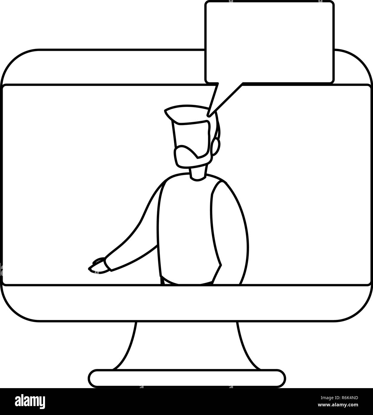 computer man talk speech bubble vector illustration outline vector ...