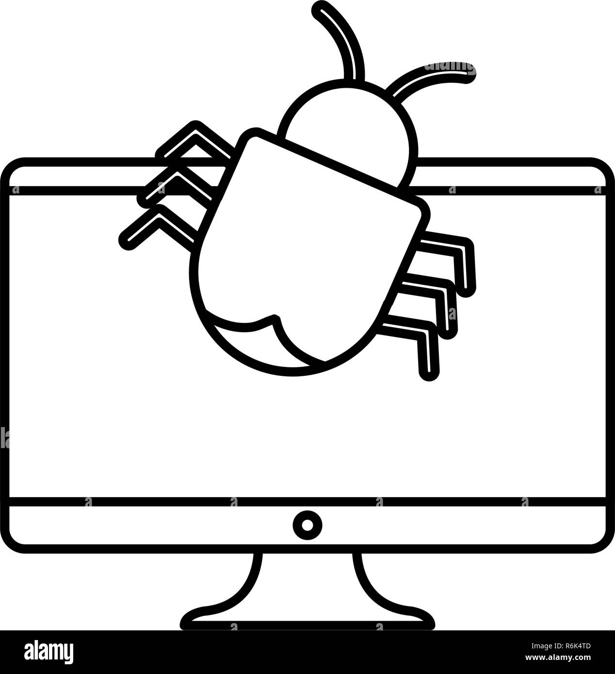 computer virus bug white background vector illustration outline vector ...