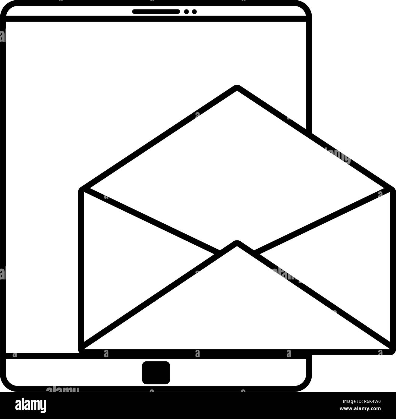 cellphone email message white background vector illustration outline ...