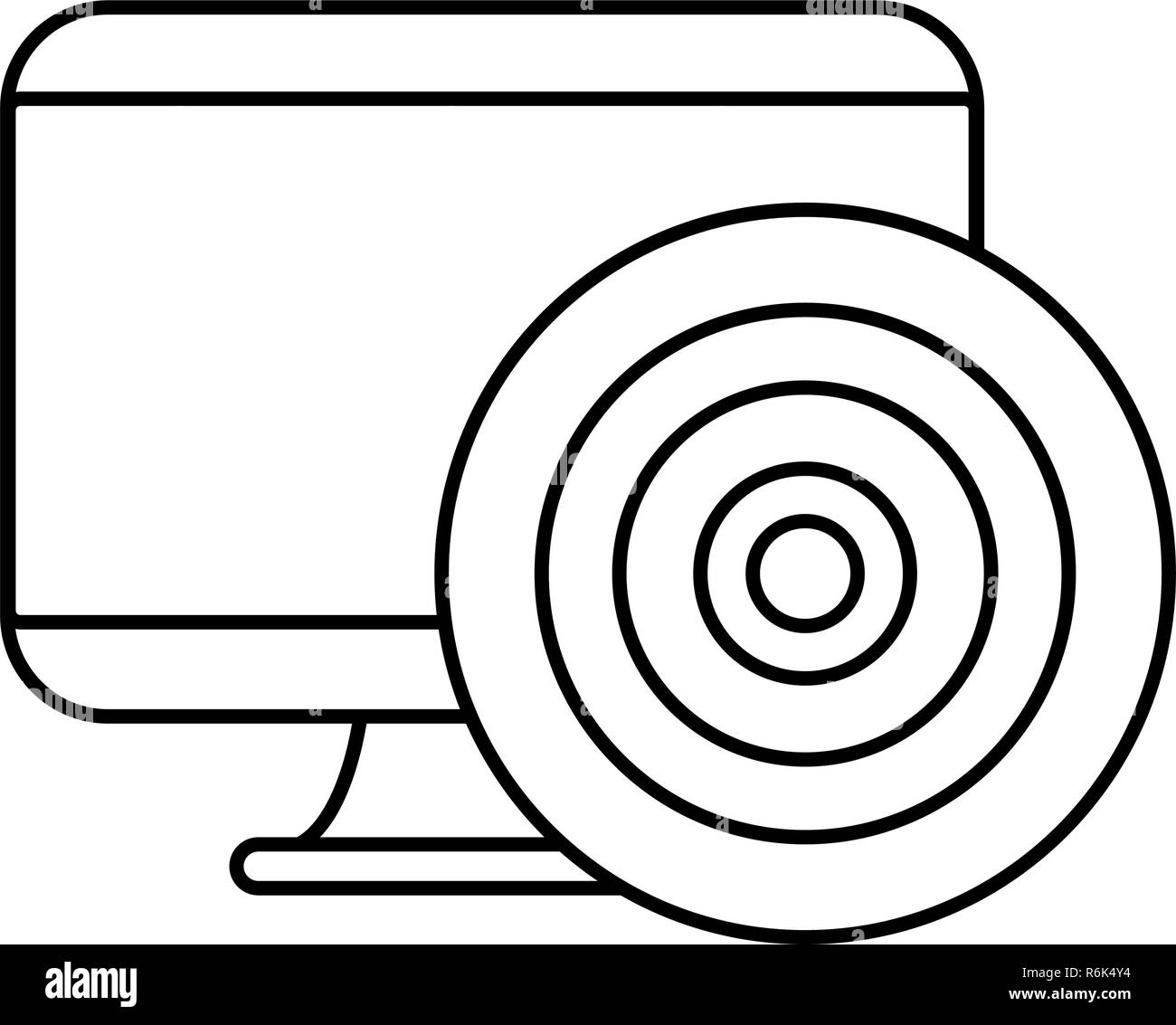 computer and target on white background vector illustration outline ...