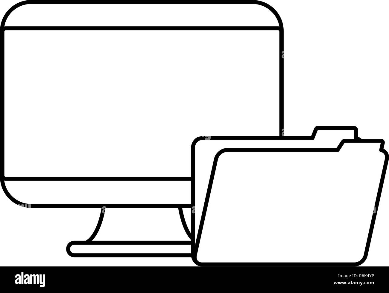 computer and folder on white background vector illustration outline ...